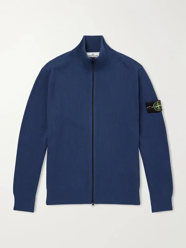 Stone Island Ribbed Cotton Zip-up Sweater