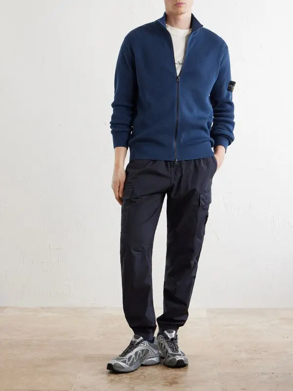 Stone Island Ribbed Cotton Zip-up Sweater
