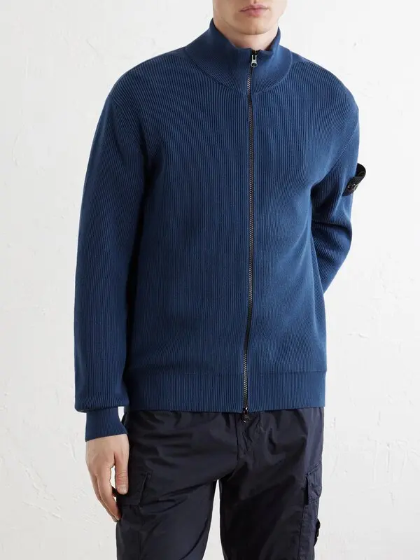 Stone Island Ribbed Cotton Zip-up Sweater