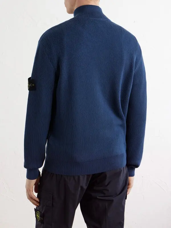 Stone Island Ribbed Cotton Zip-up Sweater
