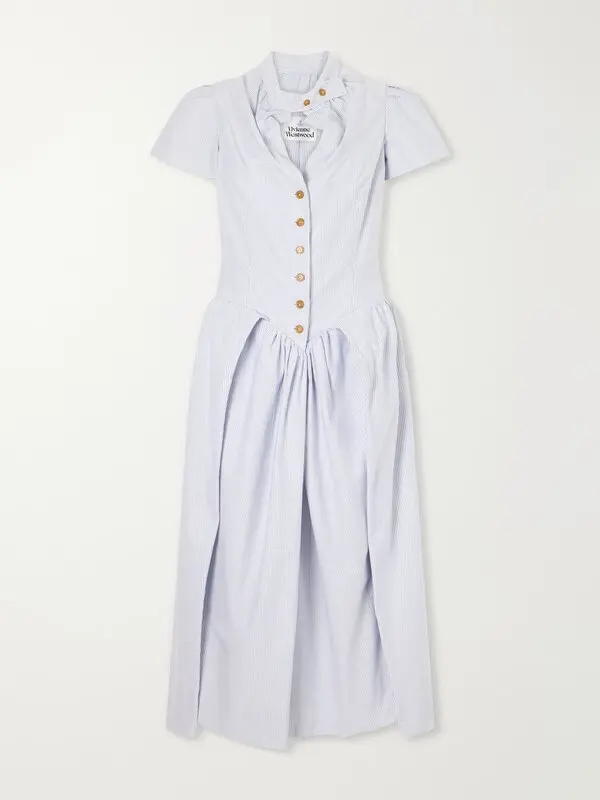 VIVIENNE WESTWOOD Pleated Striped Cotton Midi Dress - Neutrals