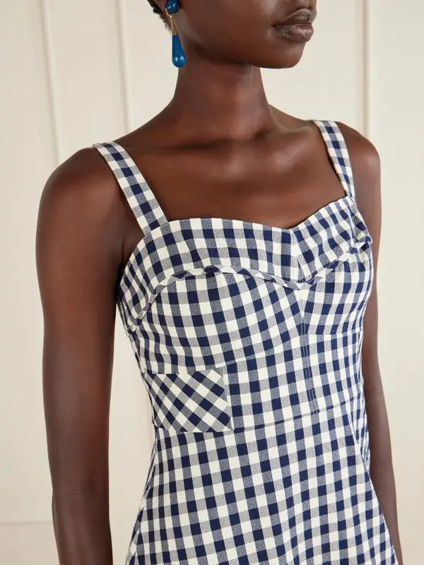 Veronica Beard Lois Checked Stretch-cotton Cloqué Midi Dress