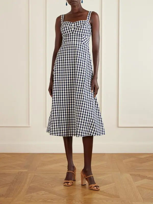 Veronica Beard Lois Checked Stretch-cotton Cloqué Midi Dress - Blue