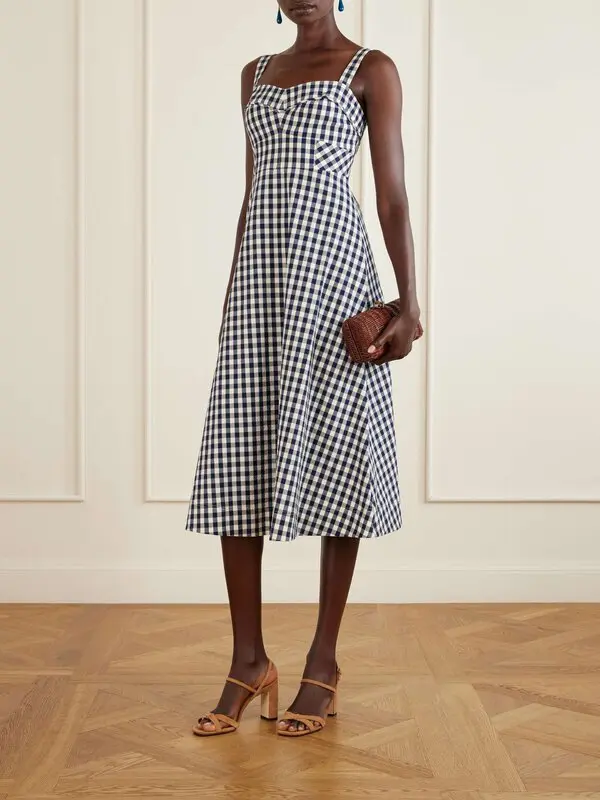Veronica Beard Lois Checked Stretch-cotton Cloqué Midi Dress