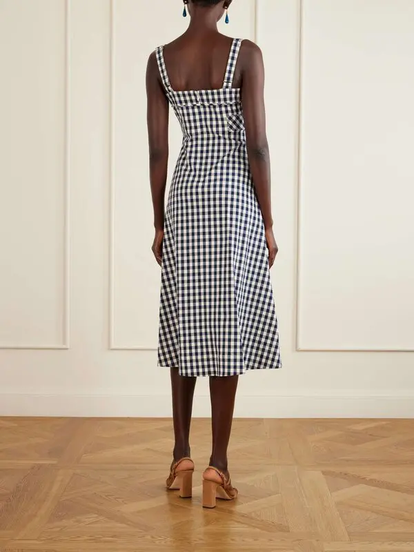 Veronica Beard Lois Checked Stretch-cotton Cloqué Midi Dress