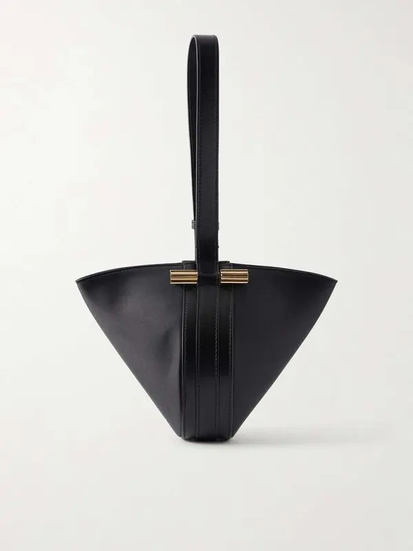 Victoria Beckham Portofina Dia Leather-trimmed Satin Clutch - Black
