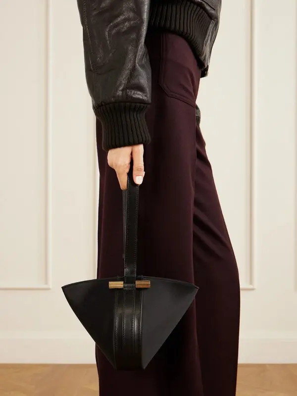 Victoria Beckham Portofino Dia Satin Clutch With Leather Trim - Black