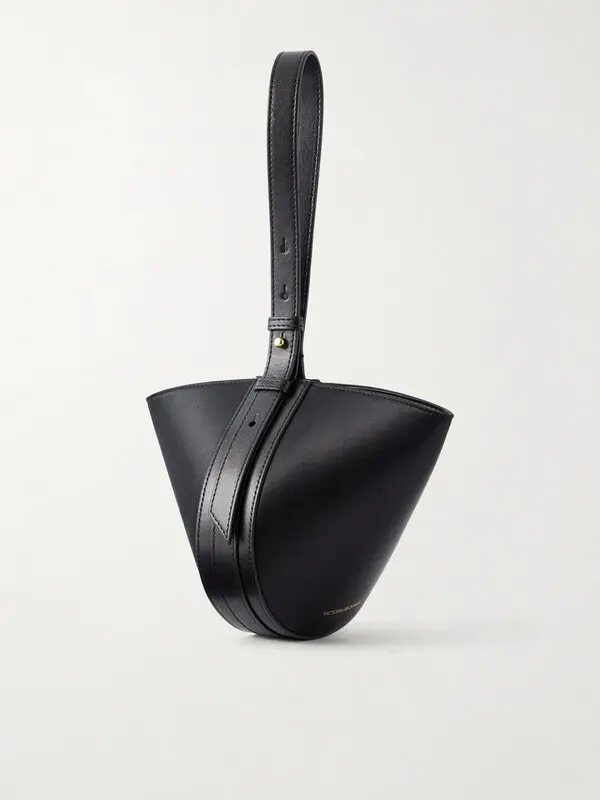 Victoria Beckham Portofino Dia Satin Clutch With Leather Trim - Black
