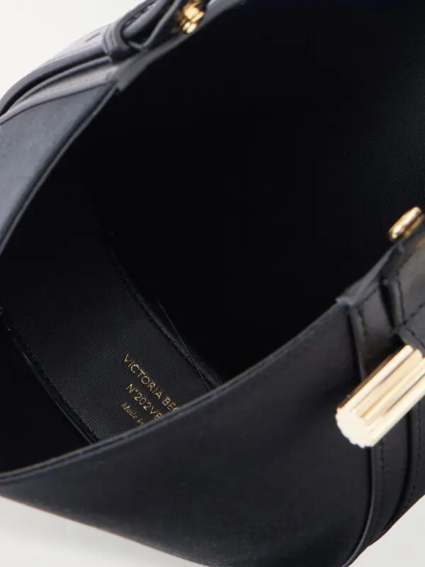 Victoria Beckham Portofino Dia Satin Clutch With Leather Trim - Black