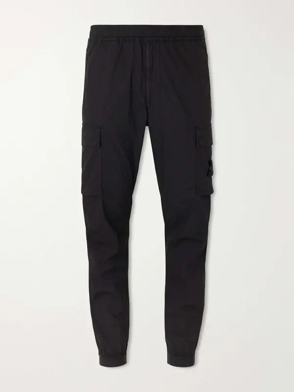 Stone Island Tapered Stretch Cotton-blend Cargo Trousers - Black