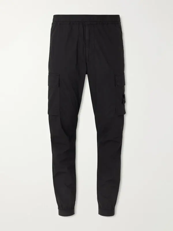 Stone Island Tapered Stretch Cotton-blend Cargo Trousers - Black