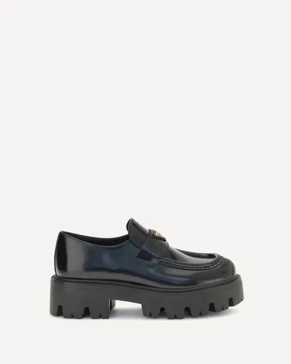 Prada Brushed Leather Loafers With Enameled Triangle Logo