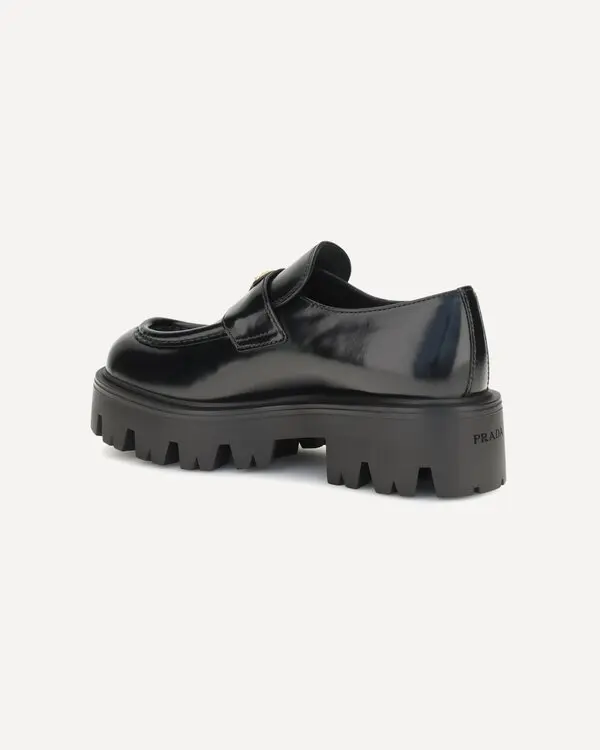 Prada Brushed Leather Loafers With Enameled Triangle Logo