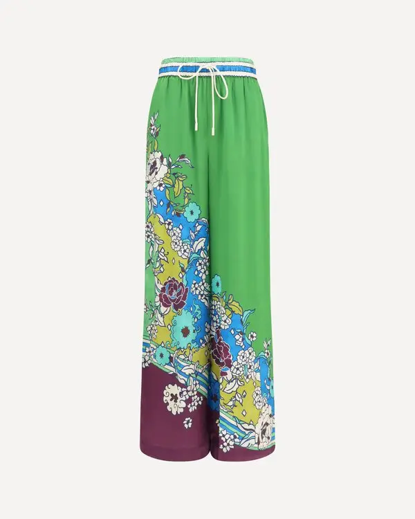 ALEMAIS Nanci Silk Floral Print Wide-leg Pants - Multicolour