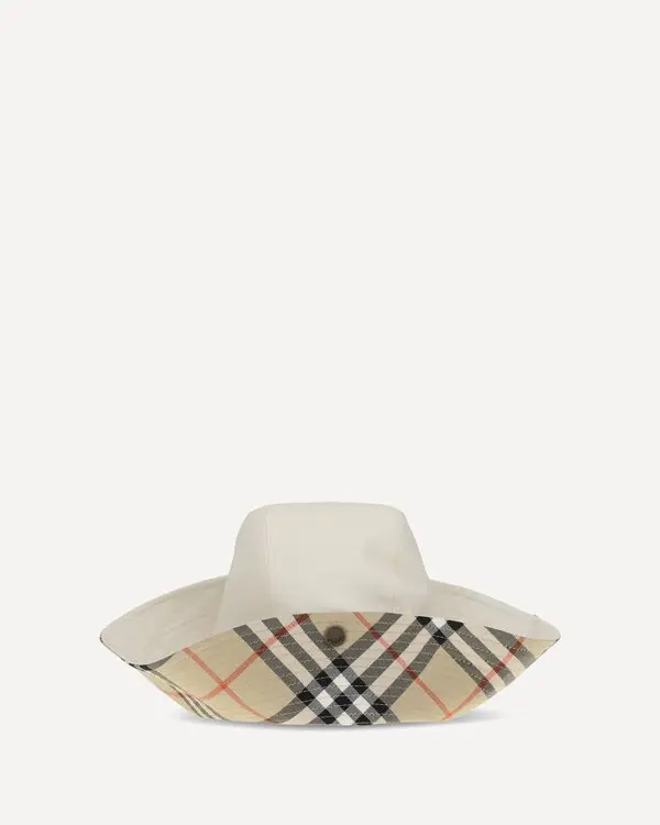 Burberry Check Bucket Hat Femae - White