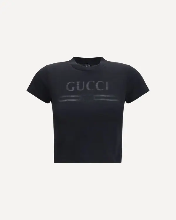 Gucci Cotton Jersey T-shirt With Devoré Interlocking Gg Detail - Black
