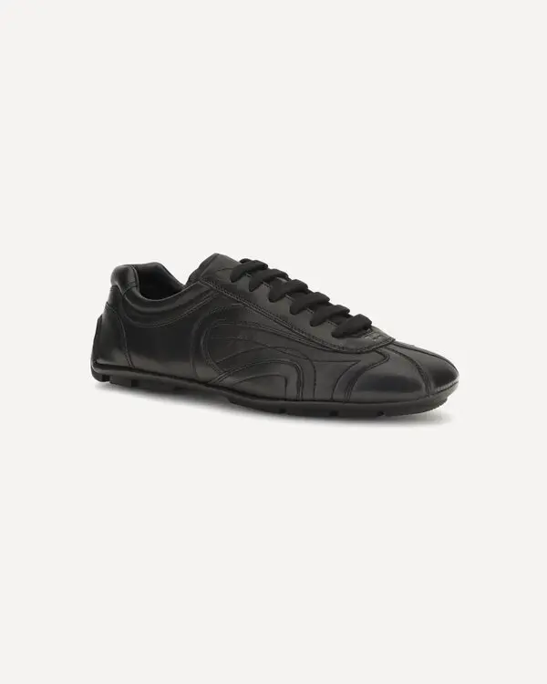 Prada Leather Lace-up Sneakers - Black