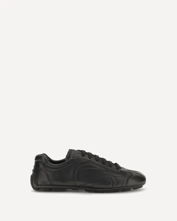 Prada Leather Lace-up Sneakers - Black