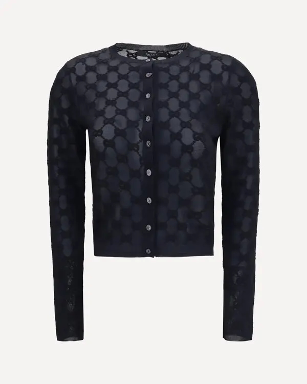 Gucci Gg All-over Viscose Crepe Cardigan - Black