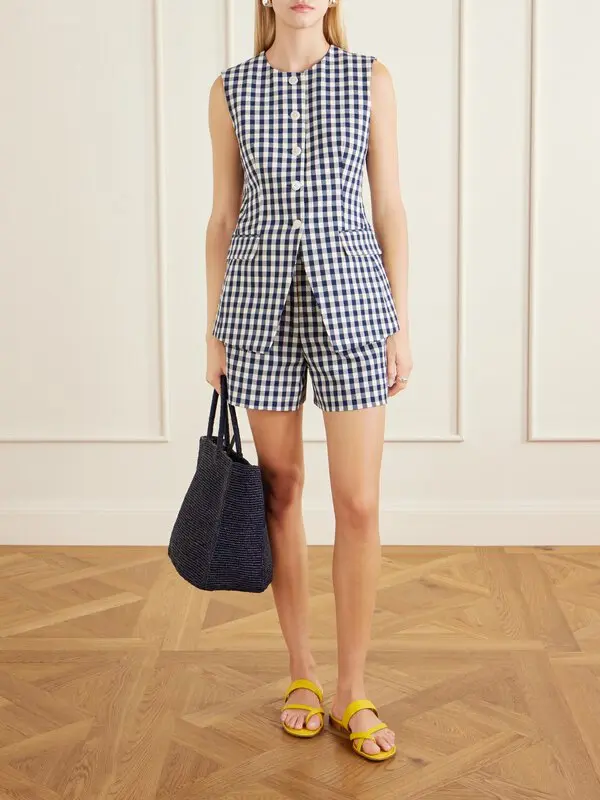 Veronica Beard Lois Checked Stretch-cotton Cloqué Tank