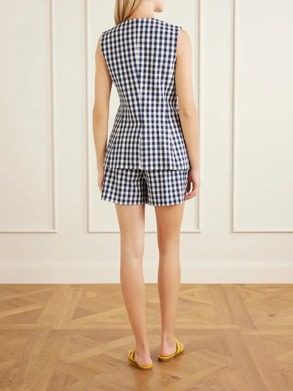 Veronica Beard Lois Checked Stretch-cotton Cloqué Tank