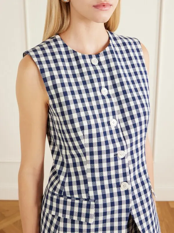 Veronica Beard Lois Checked Stretch-cotton Cloqué Tank