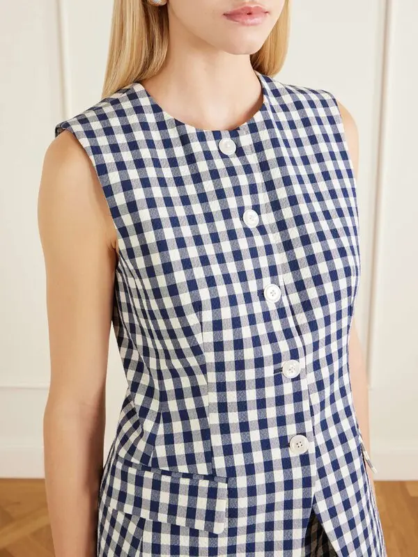 Veronica Beard Lois Checked Stretch-cotton Cloqué Tank