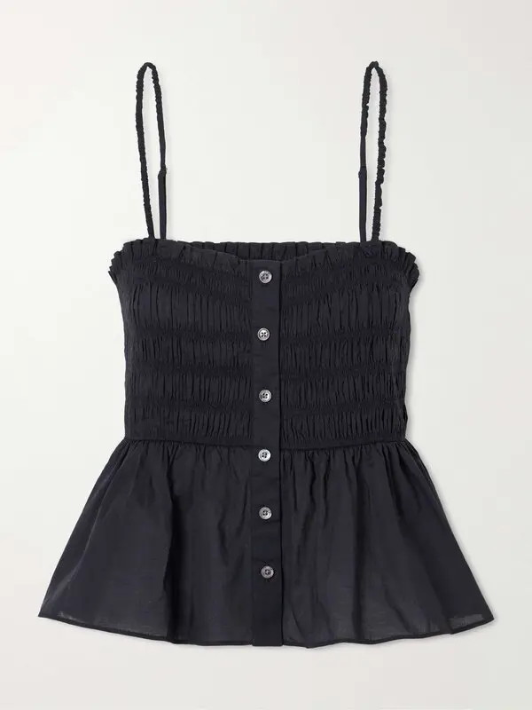 Veronica Beard Tullia Shirred Tiered Cotton-poplin Top - Black