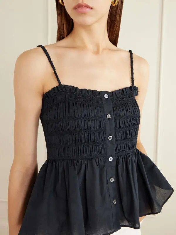 Veronica Beard Tullia Shirred Tiered Cotton-poplin Top