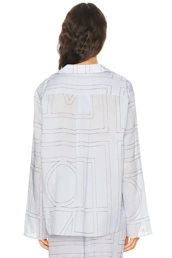 TOTEME Monogram Cotton Blend Pj Top In Baby Blue