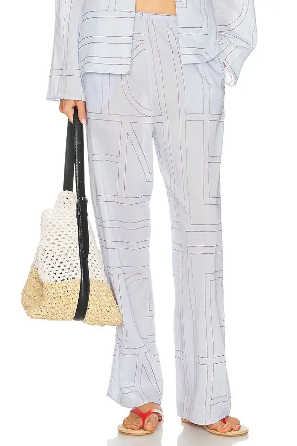 TOTEME Monogram Cotton Blend Pj Pant In Baby Blue - Sky