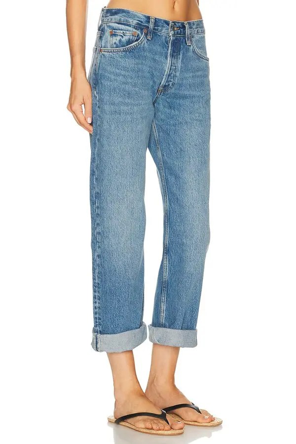 RE/DONE Beau Jean Cuffed Boyfriend Jeans In Blue