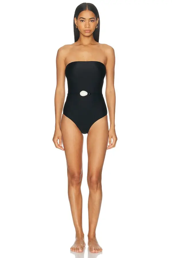 ADRIANA DEGREAS Belted Strapless One Piece Swimsuit - Black