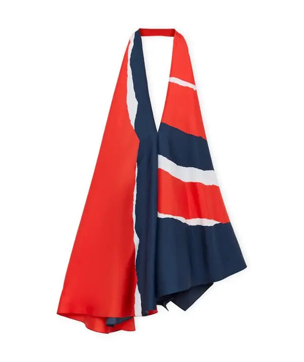 Loewe Halterneck Silk Twill Top With Archive Scarf Print - Red/multicolour
