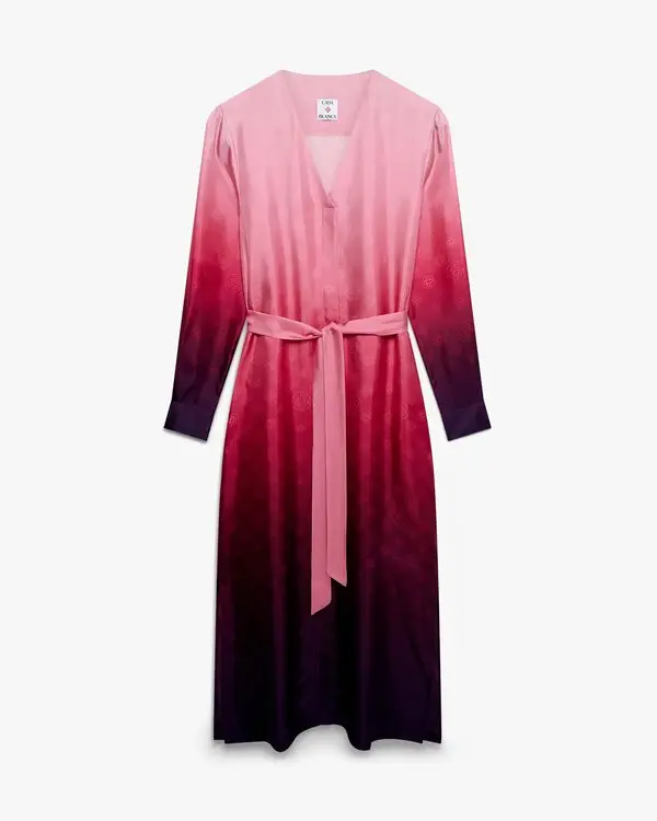 Casablanca Aubergine Gradient Collarless Silk Shirt Dress - Multicolor