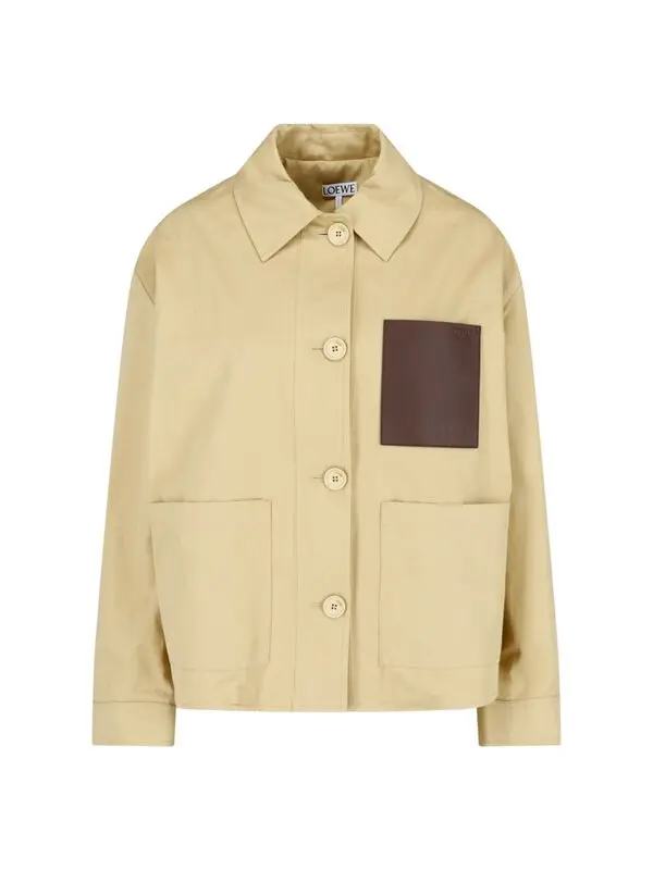 Loewe Cotton Work Jacket With Leather Patch And Drawstring Hem - Beige