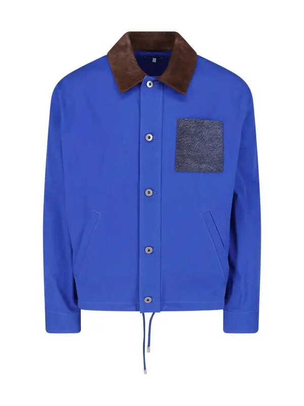 Loewe Cotton Work Jacket With Leather Patch And Drawstring Hem - Blue