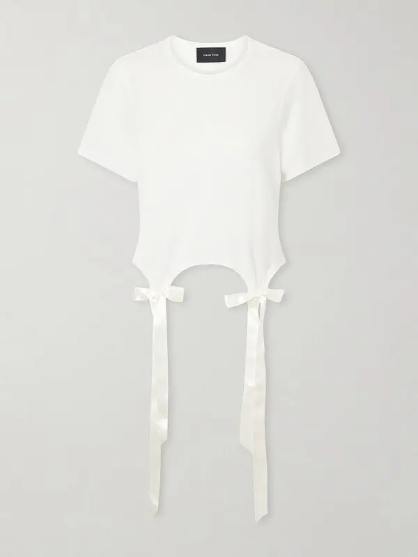 Simone Rocha Bow-detailed Jersey T-shirt - Neutrals