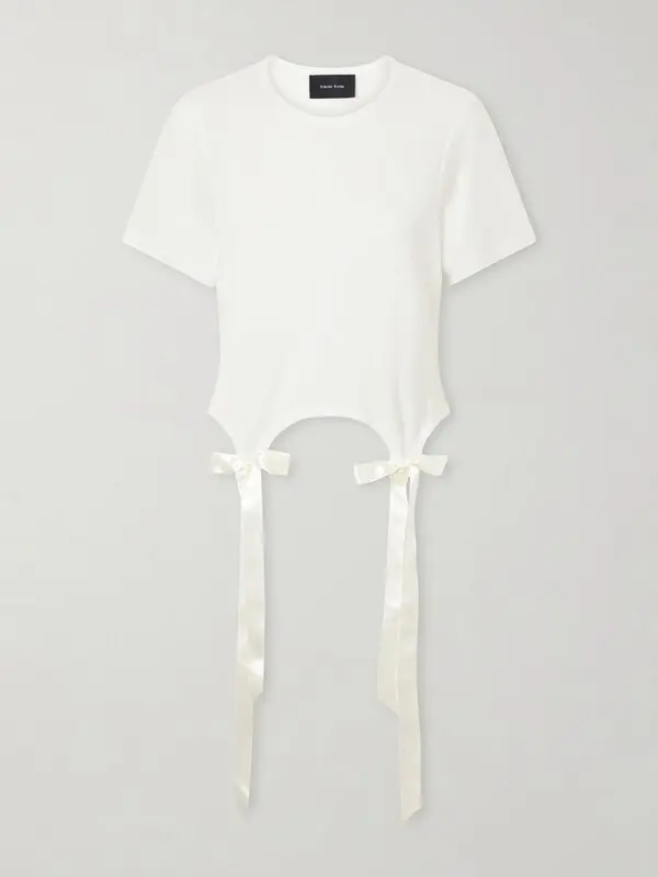 Simone Rocha Bow Detailed Jersey T-shirt - Neutrals