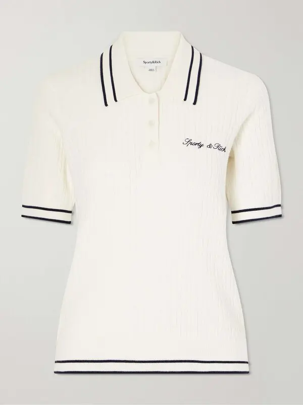 SPORTY & RICH Embroidered Cable-knit Polo Shirt