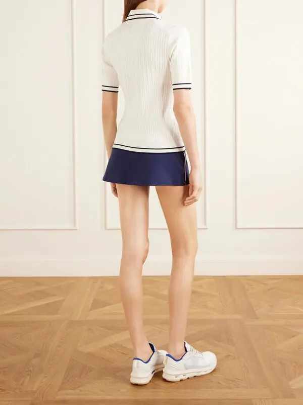 SPORTY & RICH Embroidered Cable-knit Polo Shirt