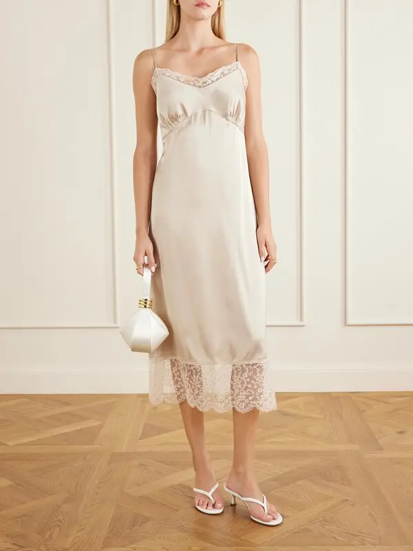 Simone Rocha Lace-trimmed Satin Midi Dress - Neutrals
