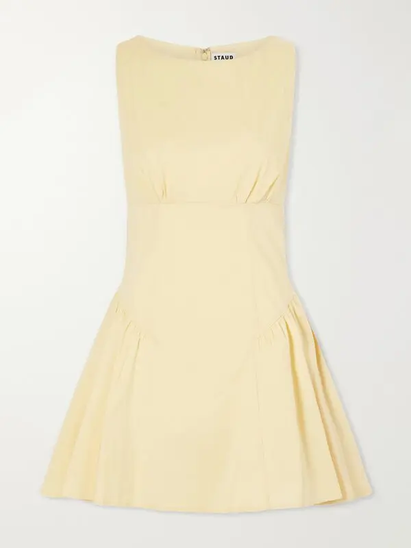 Staud Gwen Paneled Cotton-blend Poplin Mini Dress - Yellow
