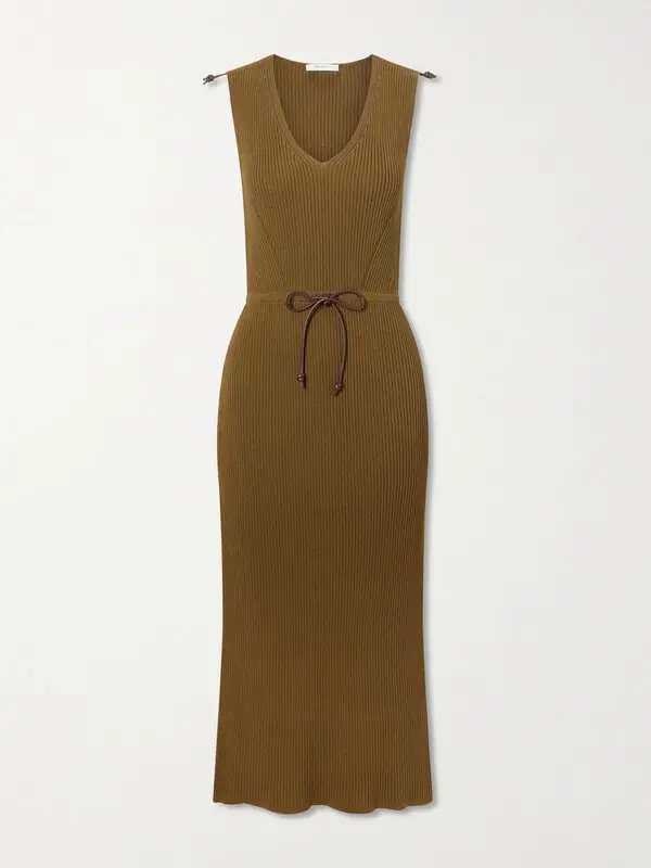 Max Mara Fado Ribbed-knit Midi Dress - Brown