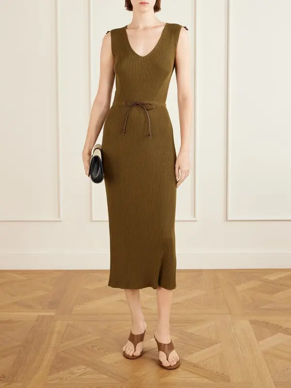 Max Mara Fado Cotton-blend Ribbed-knit Midi Dress - Brown