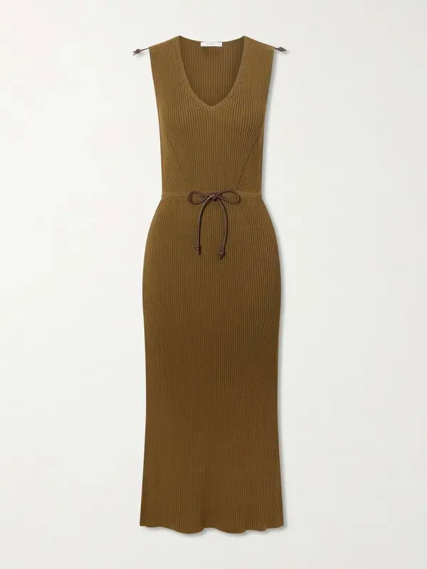 Max Mara Fado Cotton-blend Ribbed-knit Midi Dress - Light Brown