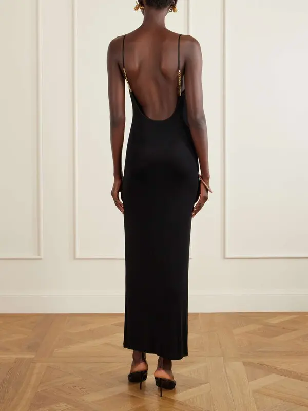 Saint Laurent Embellished Jersey Maxi Dress
