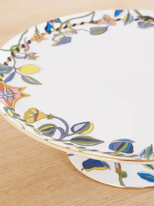 La DoubleJ Gold-plated Painted Porcelain Cake Stand - Multi