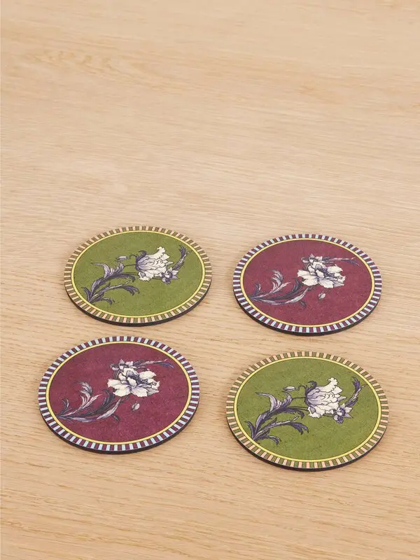 La DoubleJ Set Of Four Painted Wood Coasters - Green