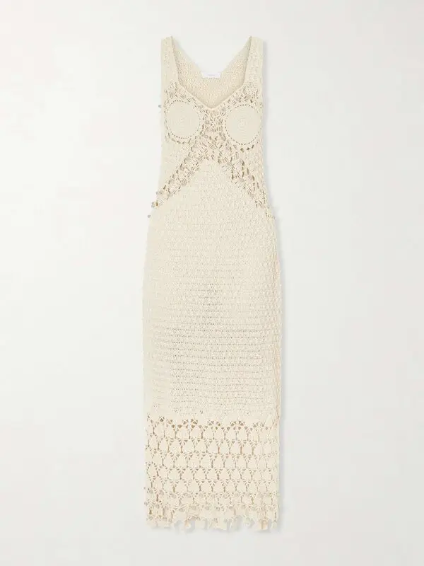 Rabanne Embellished Crocheted Cotton Midi Dress - Ecru